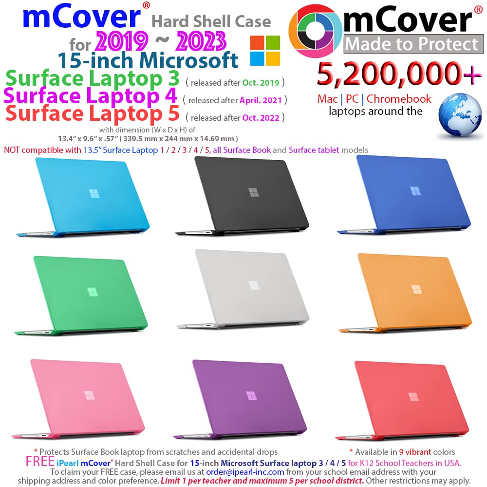 mCover Case Compatible for 2019-2023 15" Microsoft Surface Laptop 5/4 / 3 ONLY (NOT Fitting Any Other Microsoft Surface Models) Laptop Computers - Black