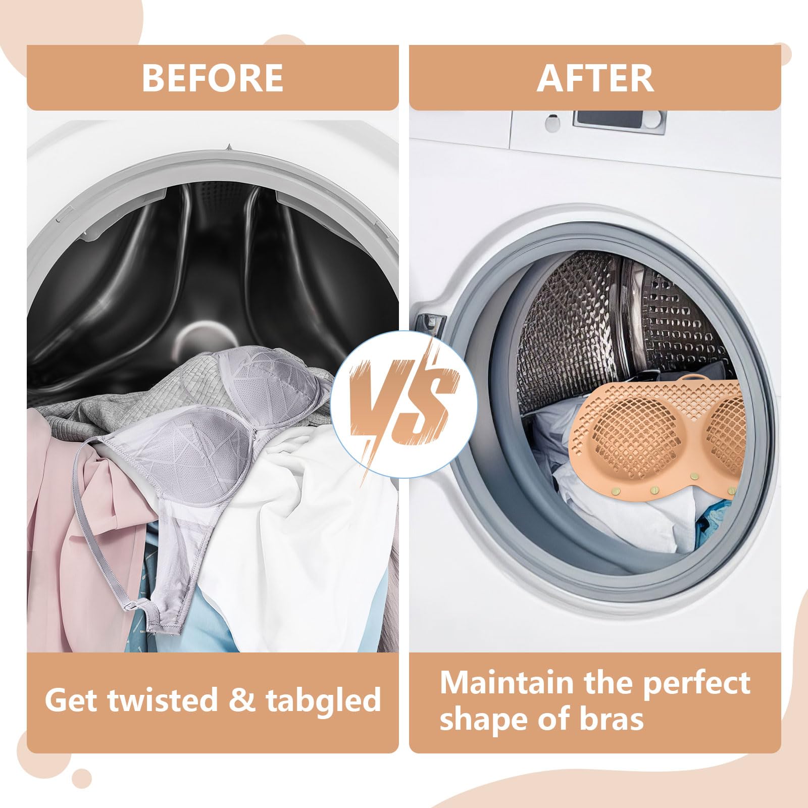 Silicone Bra Washing Bags for Laundry,Mesh Delicate Laundry Bags for Wired and Wireless Bras, Bra Washer Protector for Washing Machine, Bra Bags for laundry A-36 Cups.(Apricot)