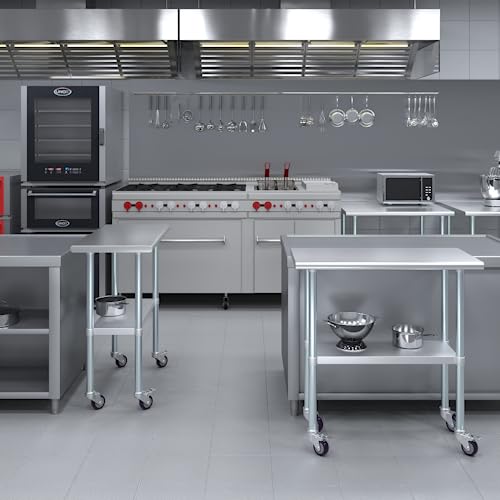 Commercial Stainless Steel Work Table with Undershelf & Casters (14X30)