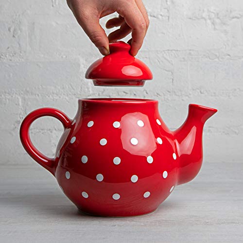 City to CottageĀ® Red and White Polka Dot Handmade Large Ceramic 1,7l/60oz/4-6 Cup Teapot with Handle and Lid, Unique Pottery Housewarming Gift for Tea Lovers