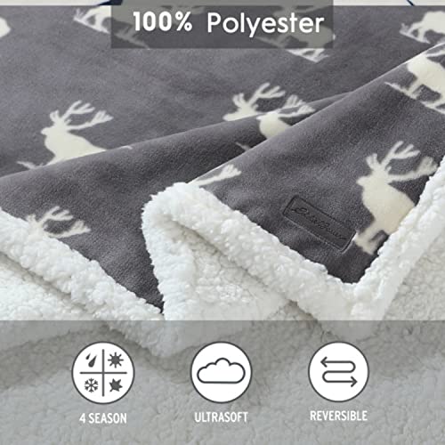 Eddie Bauer Ultra-Plush Collection Throw Blanket-Reversible Sherpa Fleece Cover, Soft & Cozy, Perfect for Bed or Couch, Elk Stance Grey