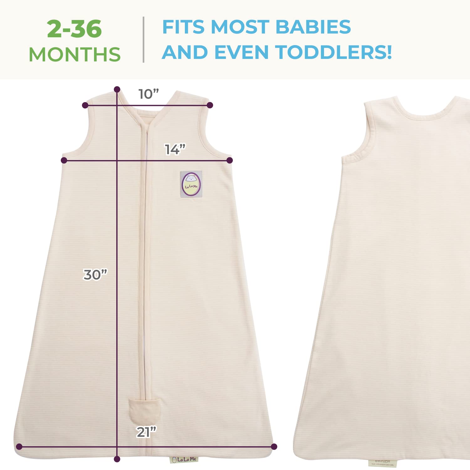 LALAME Organic Cotton Wearable Baby Blanket 1 TOG Sleep Sack |Swaddle Sleeping Bag - Machine Washable | Age 2 to 36 Months