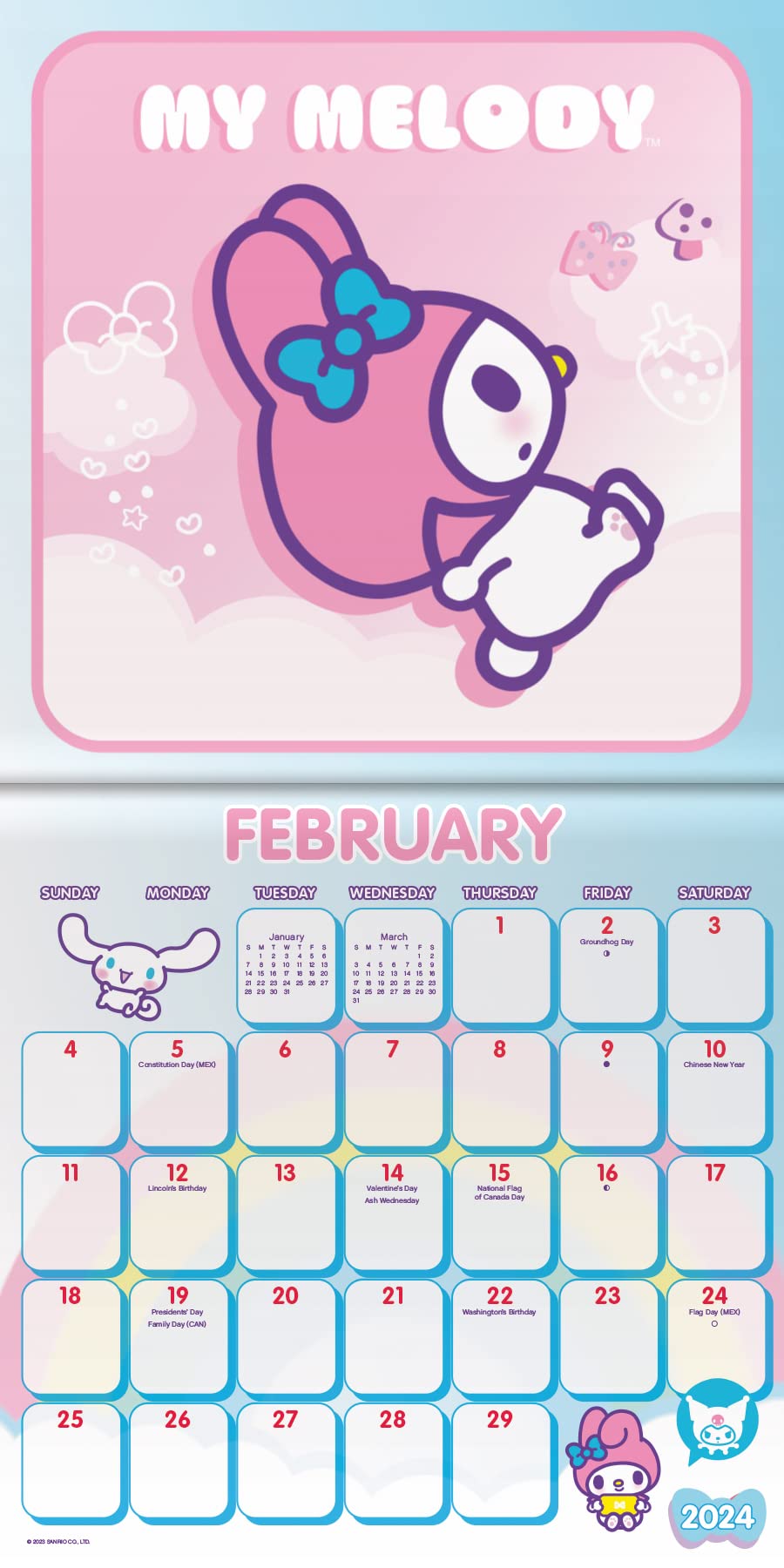 2024 Hello Kitty Mini Wall Calendar & Push Pins