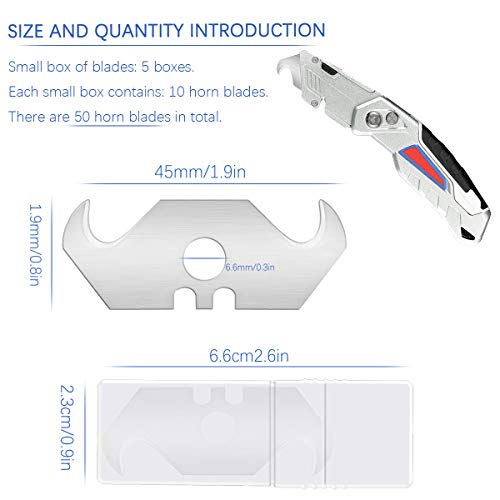 50 Pieces Utility Hook Blade Steel Razor Blade Hook Roofing Knife with Storage Box for Cutting Carpets, Wallpaper Materials
