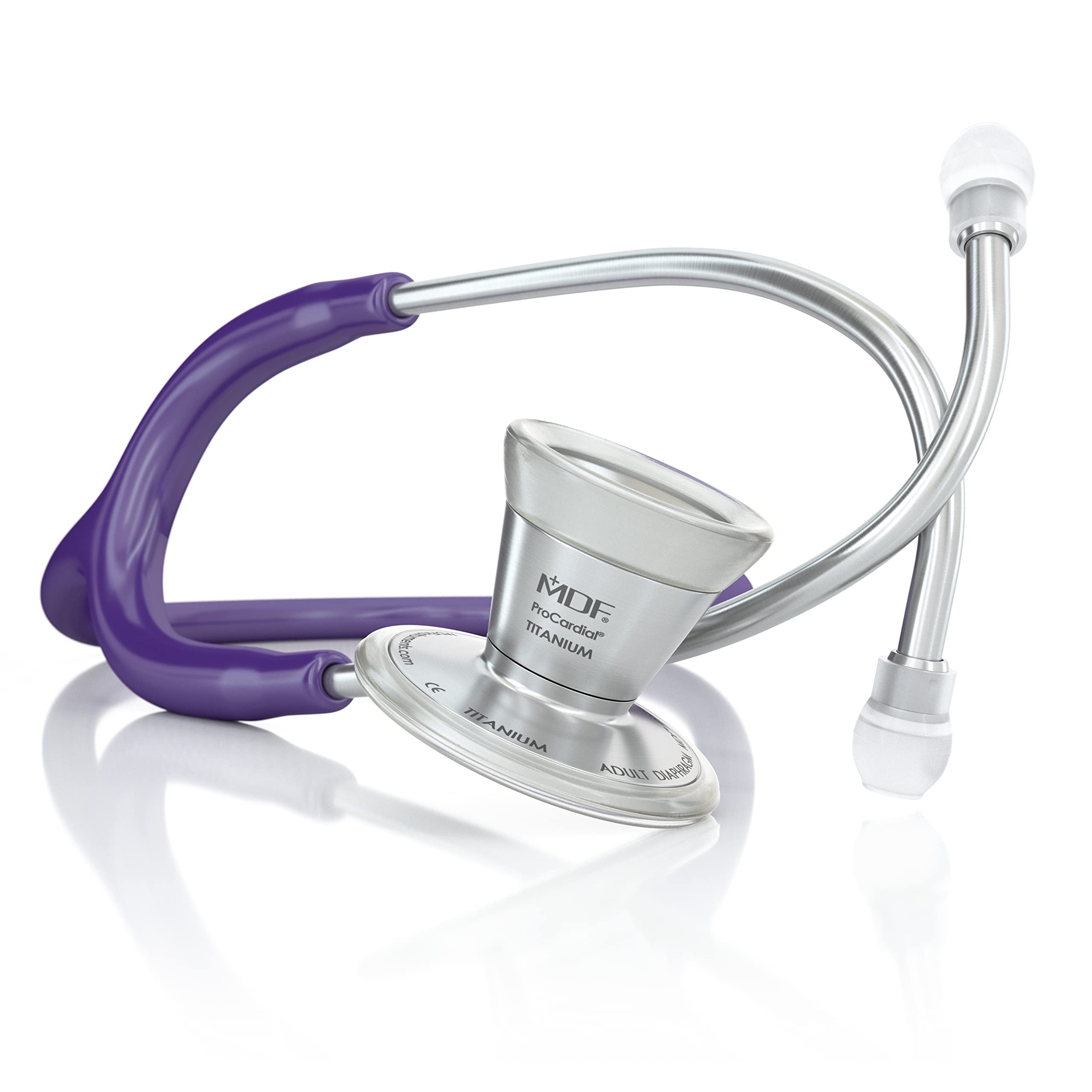 MDF Instruments ProCardial Cardiology Stethoscope, Lightweight Titanium, Adult, Dual Head, Purple Tube, Silver Chestpiece-Headset, MDF797T08