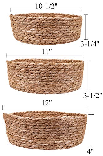 Yesland 3 Sizes Woven Rattan Basket, Natural Round Bread Serving Basket Nesting Baskets with Plastic Dust Bag, Perfect Storage Baskets for Coastal, Beach Decor Pantry, Bathroom
