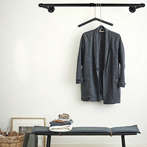 GeilSpace Industrial Pipe Clothes Hanging Bar, Wall-Mounted Clothes Rack, Garment Rack, Space-Saving, Holds up to 50lb, Easy Assembly, Black (60 Inch)