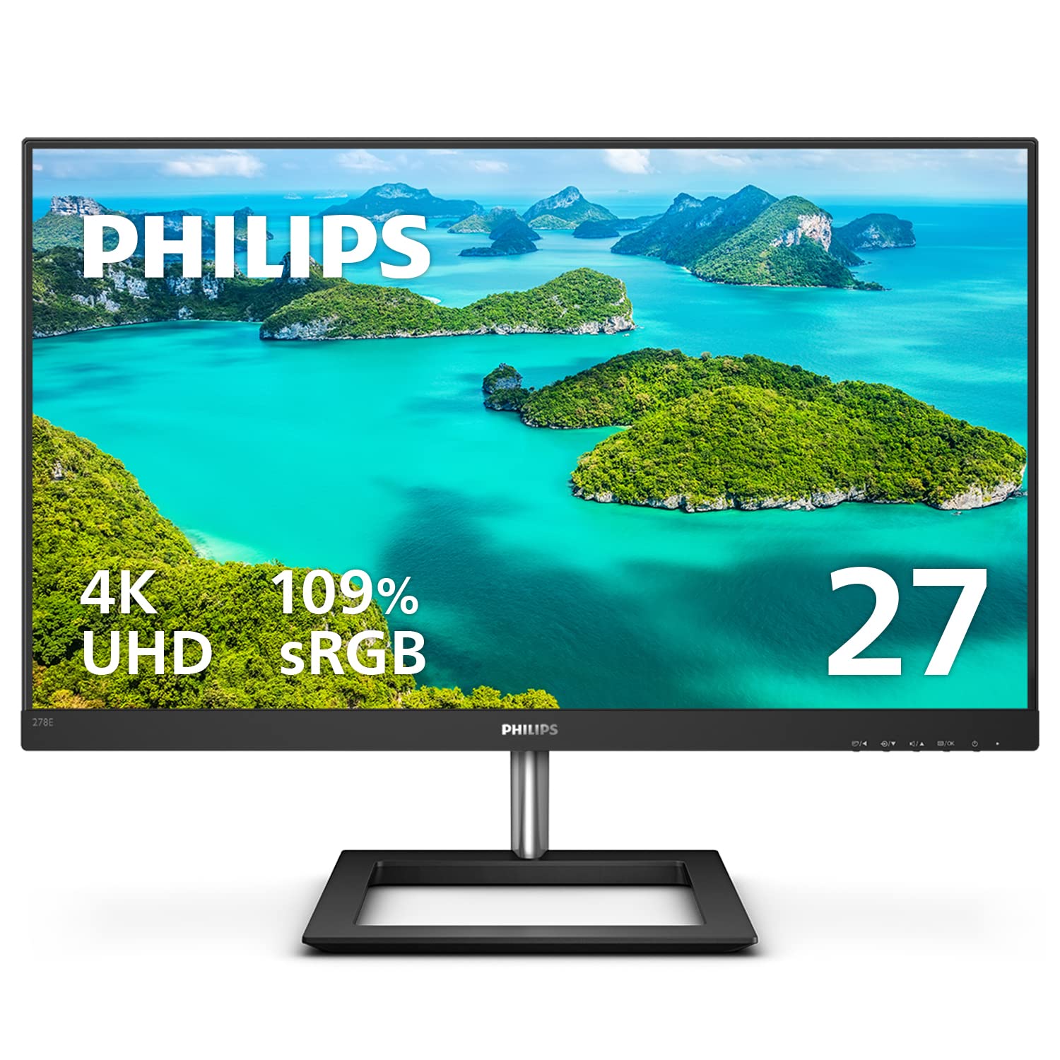 PHILIPS 278E1A 27" Frameless Monitor, 4K UHD IPS, 109% sRGB, Speakers, VESA, 4Yr Advance Replacement Warranty