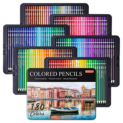 Shuttle Art 180 Colored Pencils, Soft Core Coloring Pencils Set with 4 Sharpeners, Professional Color Pencils for Artists Kids Adults Coloring Sketching and Drawing