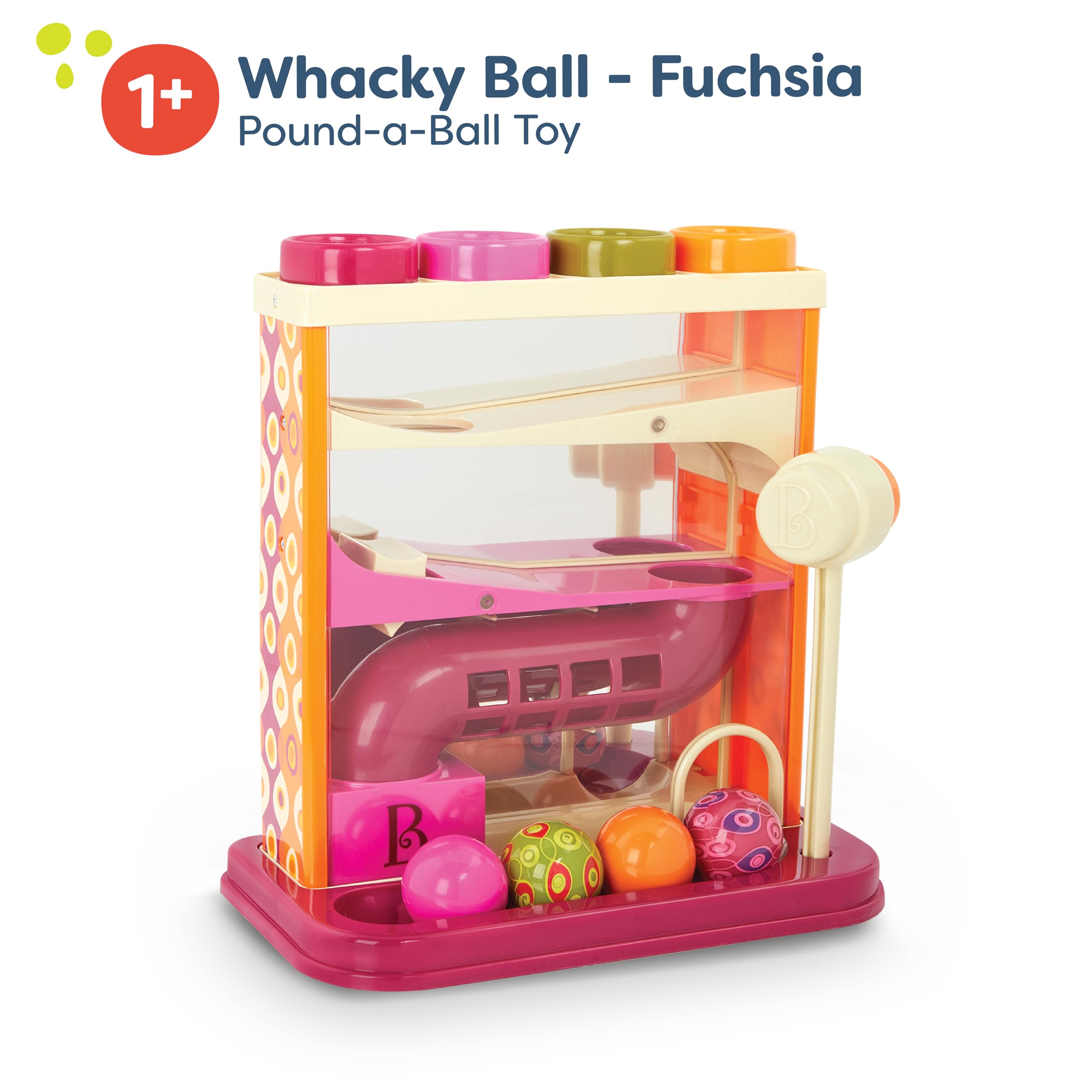 B. toys – Whack-a-Ball- Pounding Toy- Developmental Pounding Toy – Pound-A-Ball Toy – 4 Colorful Balls & Hammer –Educational Toys For Toddlers – 1 Year +