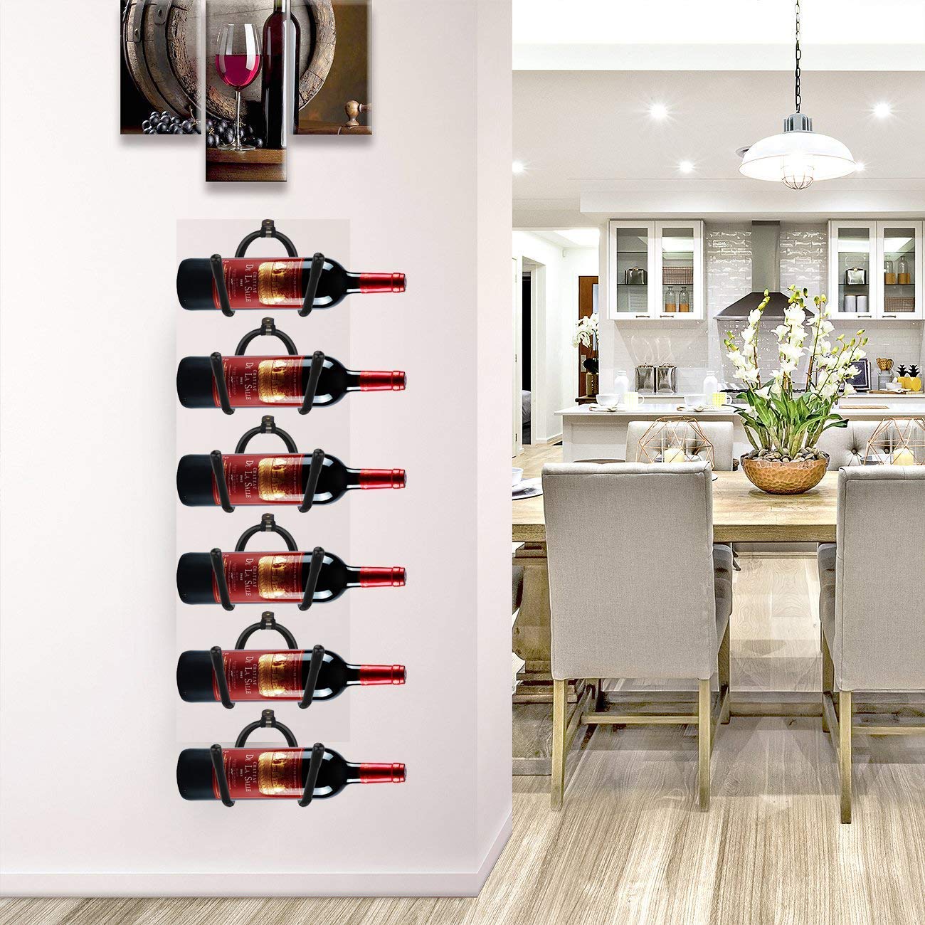 6 Pack—Wall Mount Wine/Towel Rack,Wall Mounted Flexible Adjustable Metal Wine Bottle & Glass Rack Holder | Home & Kitchen Décor | Storage Rack | Wall Mounted Shelves — Rubber protection (No scratches)
