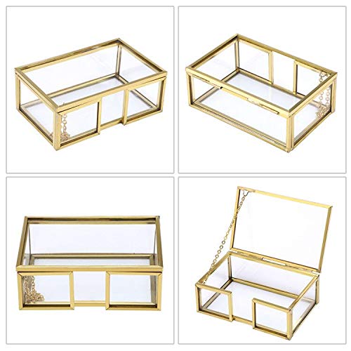Hipiwe Glass Business Card Holder Box with Lid - Desktop Name Card Display Box Organizer Gold Metal Business Card Container Box for Office Countertop