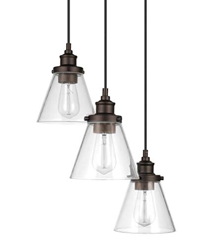 Globe Electric 61038 Jackson 3-Light Pendant, Dark Bronze, Clear Glass Shade, Bulbs Included
