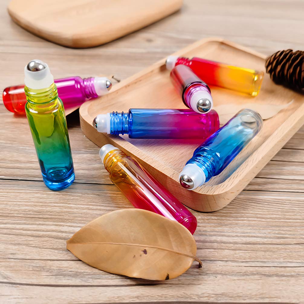 Foraineam 24 Pack 10ml Roller Bottles Gradient Color Glass Essential Oil Roller Bottle with Stainless Steel Roller Ball and Silver Hanging Lid