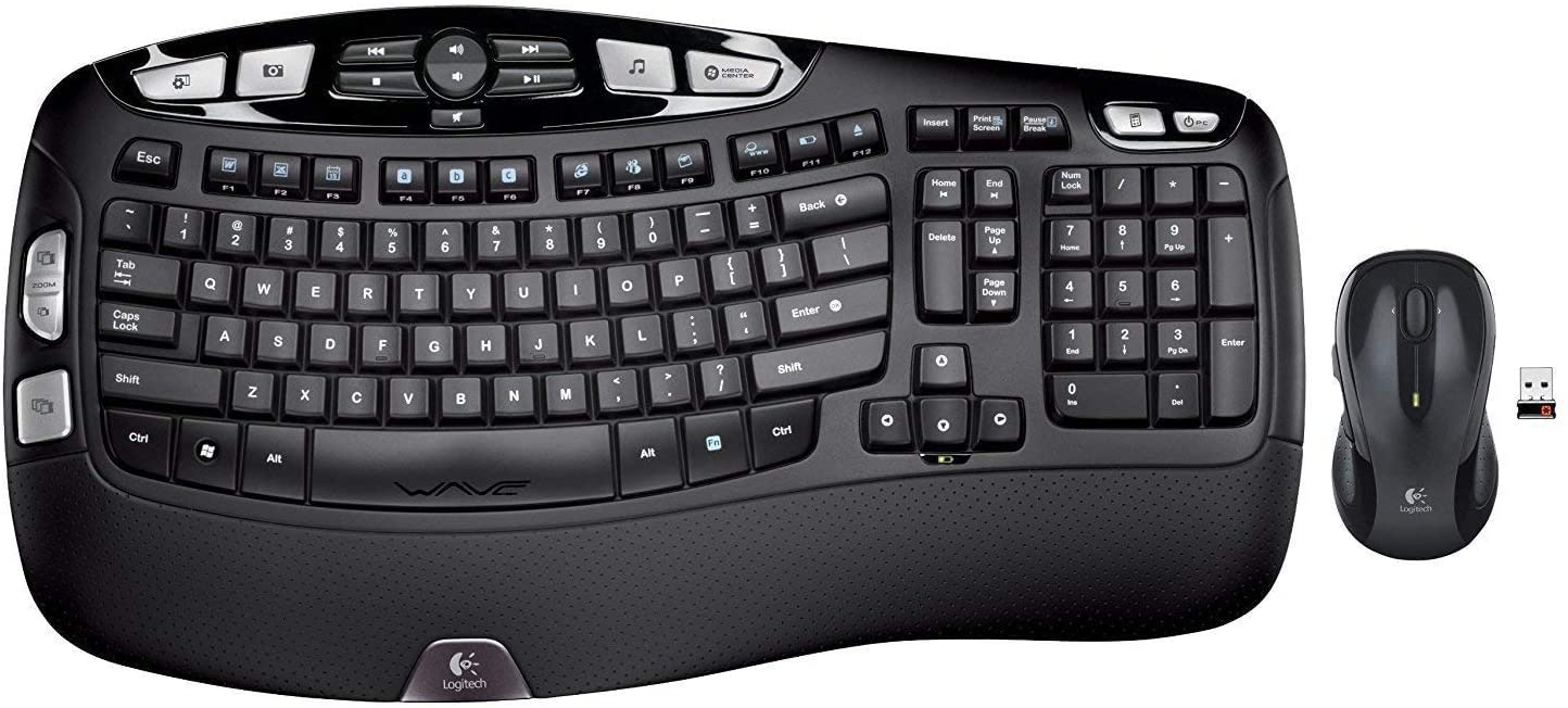Logitech MK550 Wireless Wave K350 Keyboard and MK510 Laser Mouse Combo — Includes Keyboard and Mouse, Long Battery Life, Ergonomic Wave Design and Wireless Mouse