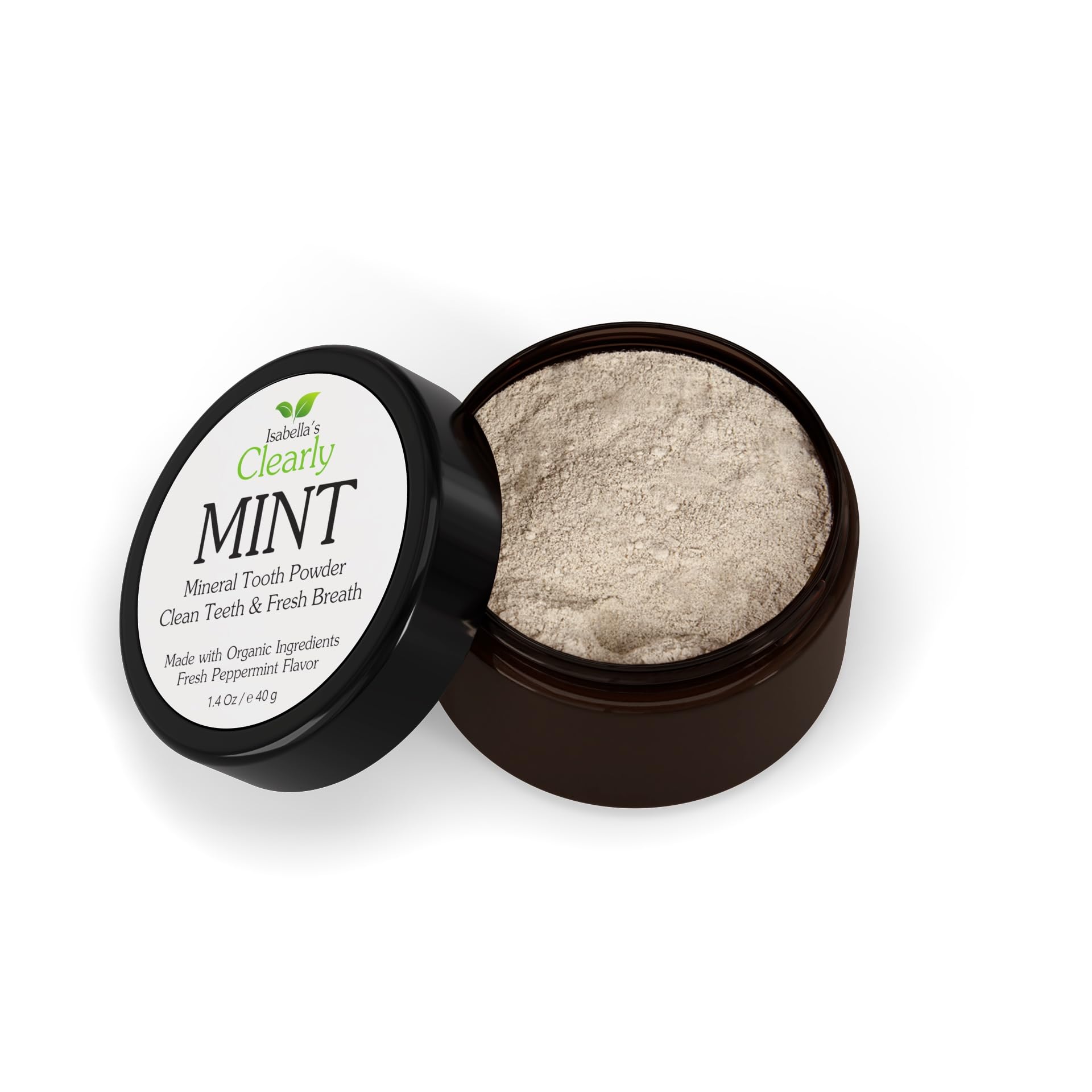 Isabella’s Clearly Mint Remineralizing Tooth Powder | Teeth Whitening Natural Fluoride Free Toothpaste for Adults, Kids, Sensitive Teeth and Gums | Xylitol, Baking Soda, Clay, Calcium (Mint Flavor)