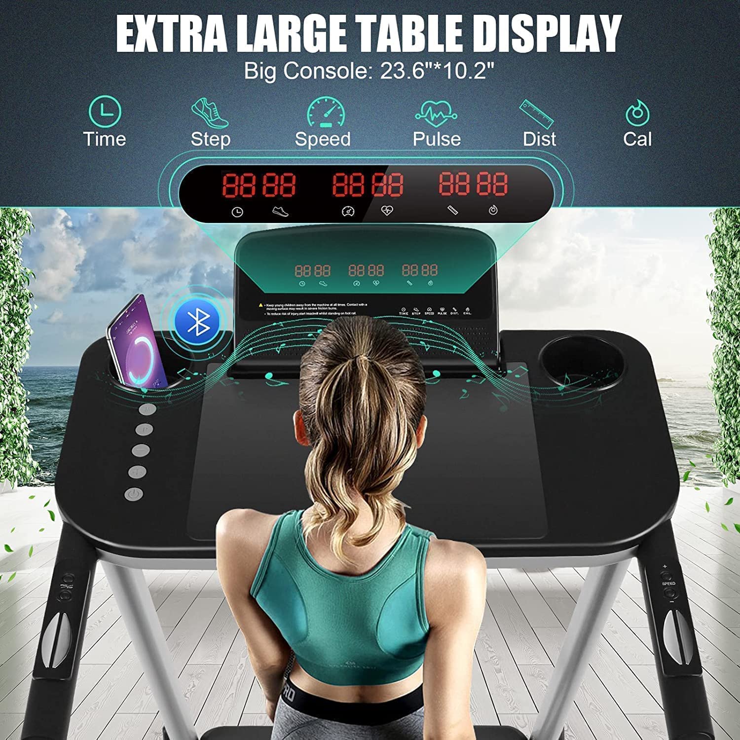 4-in-1 Treadmill with Large Desk, 2.25HP Folding Electric Treadmills, Pet Treadmill, LCD Display, Bluetooth Speakers, Walking Jogging Running Machine for Home/Office Use TR12901