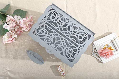 Mimacoo Wedding Money Box Holder with Sign, Large Rustic Wood Wooden DIY Envelop Gift Card Shadow Boxes with Lock Slot for Reception Anniversary (Silver)