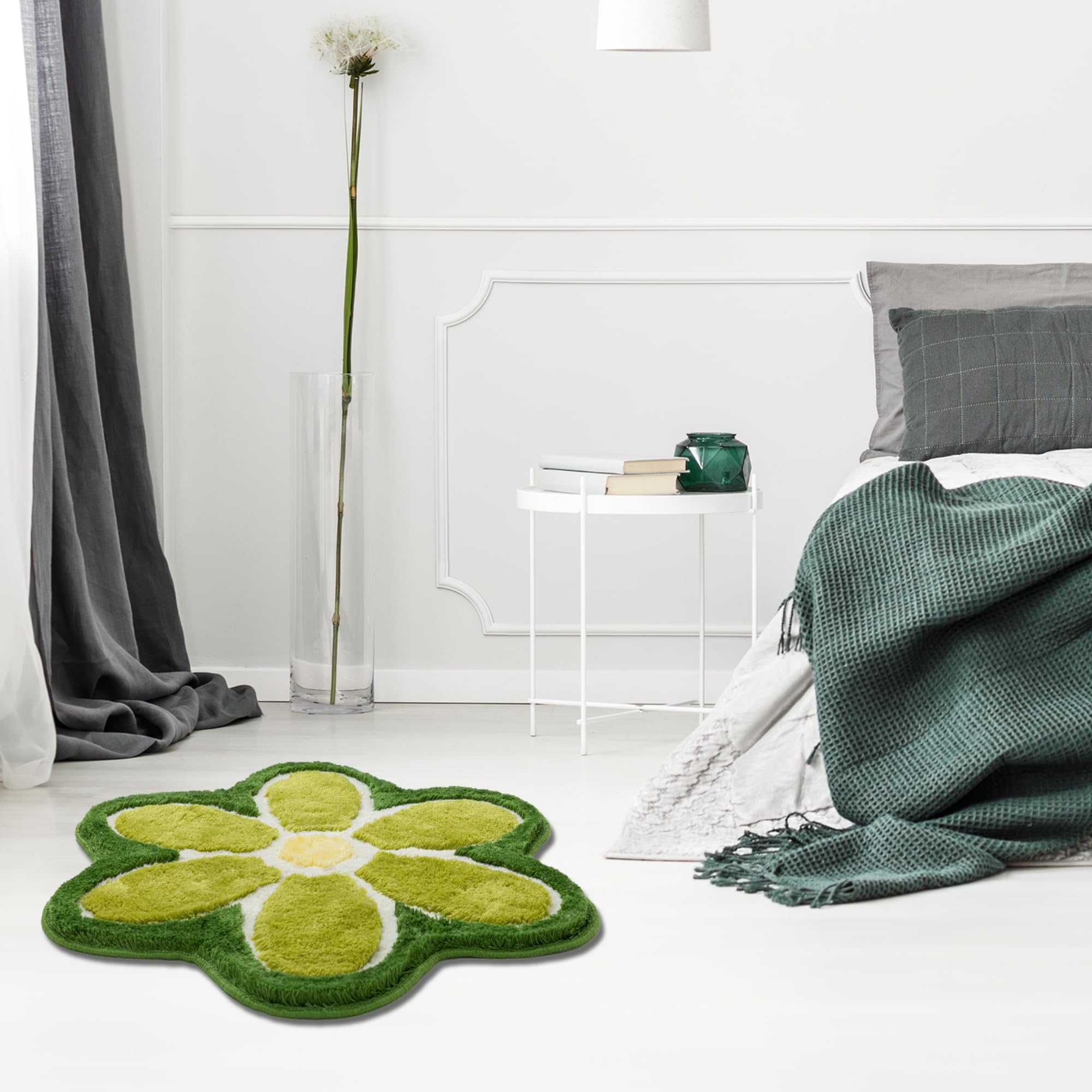 Beyond Deco Flower Rug 35 inches, Hand Tufted Fluffy Aesthetic Cool Green Bathroom Rug, Cute Bedroom Decor Area Rugs, Y2K Circle Green Bath Mat