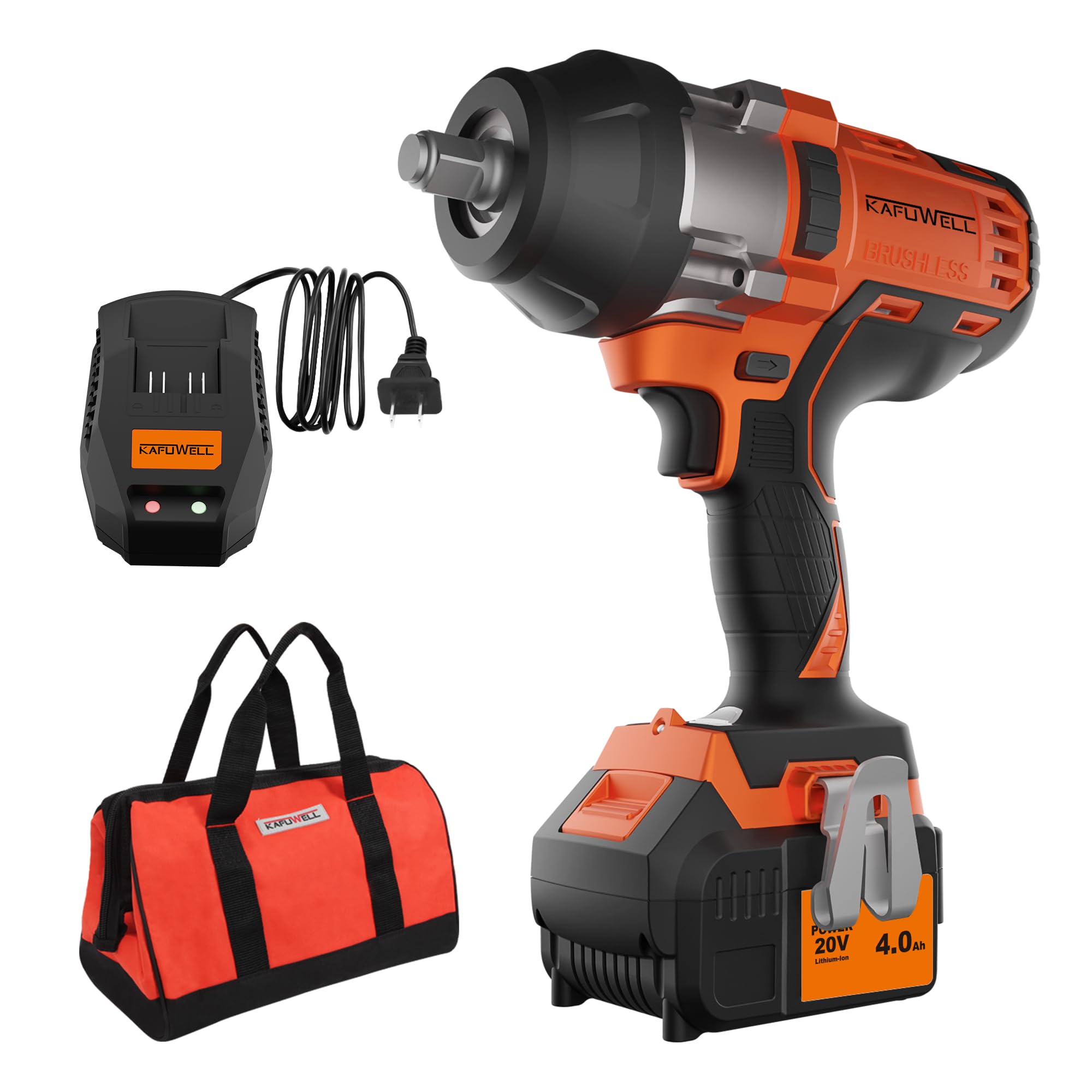 KAFUWELL 20V High Torque Impact Wrench, Max 738 ft-lbs (1000N.m), 5 Torque Control, with 4.0Amp Battery and Fast Charger, 1/2 Impact Gun with Brushless Motor