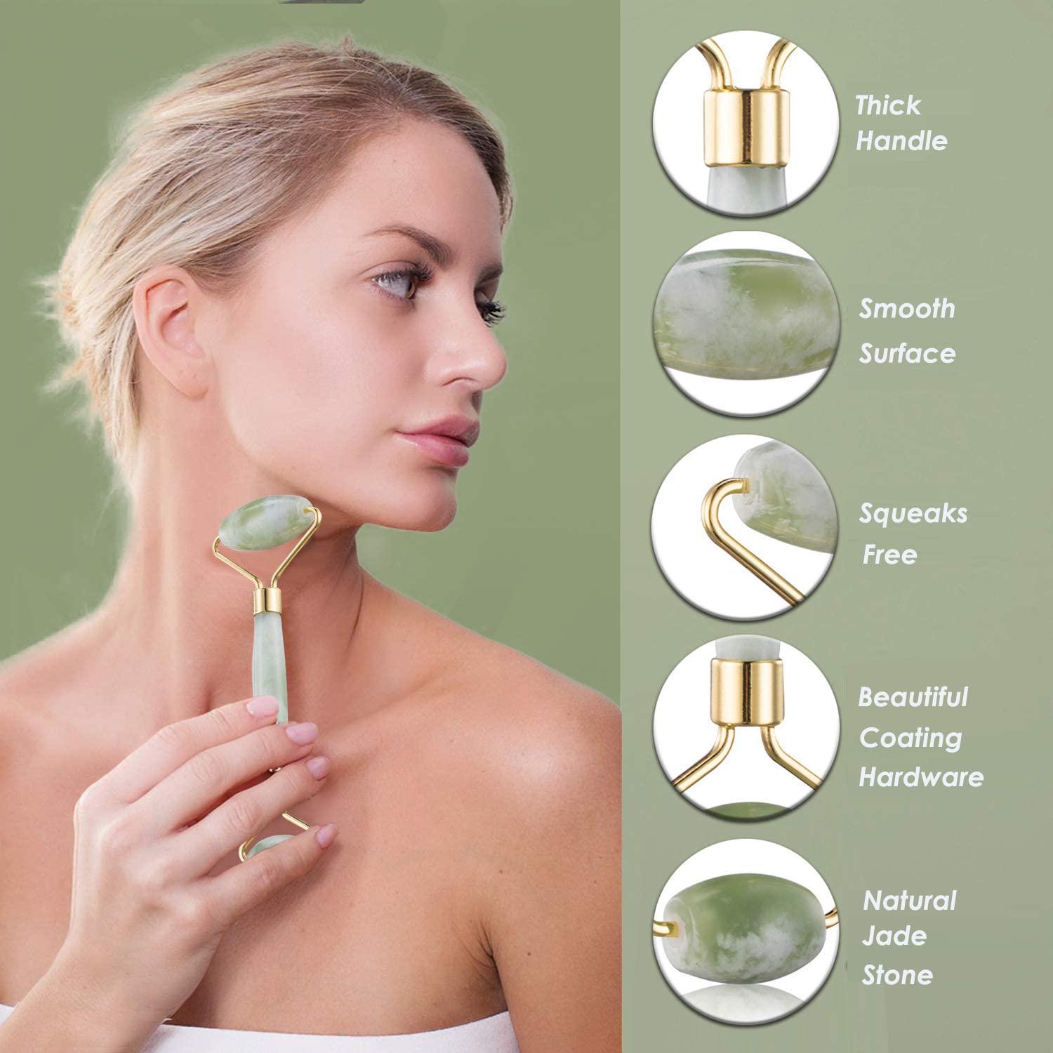 Jade Roller for Face - Jade Facial Roller, Face Roller Skin Care Tool - Under Eye Roller, Face Massager for Women to Remove Wrinkles Puffiness