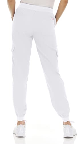 Marilyn Monroe Womens Stretch Knitwaist Six Pocket Scrub Joggers, White, S