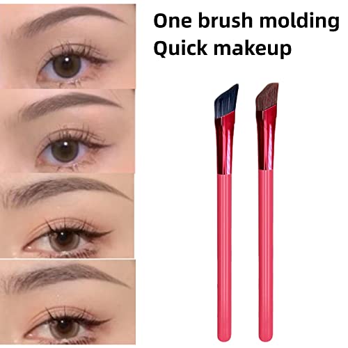 4D Hair Stroke Brow Stamp Brush, 4PCS Multifunctional Eyebrow Brush, Square Makeup Brush and Extra Fine Beveled Eyebrow Brush or Filling Eyebrows and Concealer (Brown and Black)