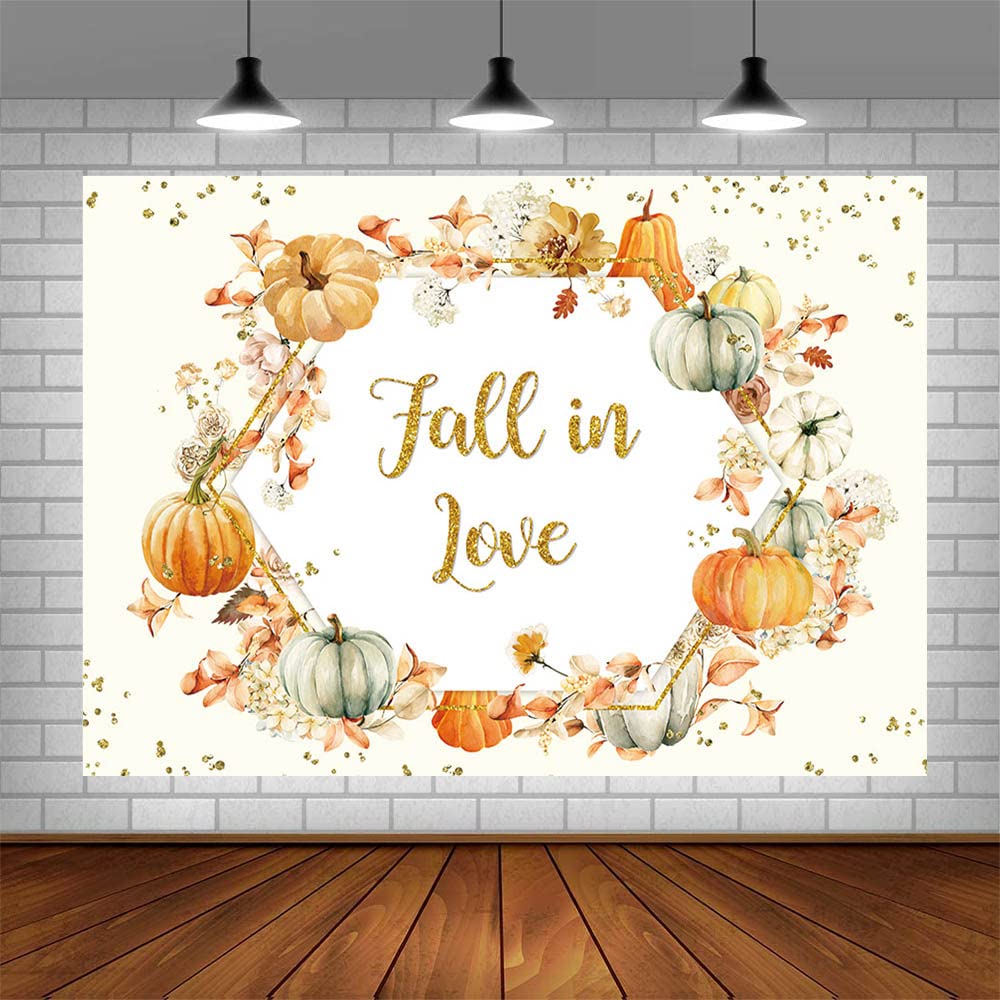 ABLIN 7x5ft Fall in Love Backdrop Autumn Pumpkin Flowers Photography Background Wedding Love Engagement Bridal Shower Party Decorations Banner Photo Booth Props