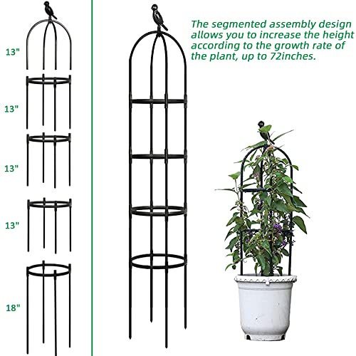 Anothera 6ft Rustproof Metal Pipe with Heavy Duty Plastic Coated, Garden Outdoor Indoor Potted Plant Support, Round Obelisk Trellis for Climbing Vine(Black)