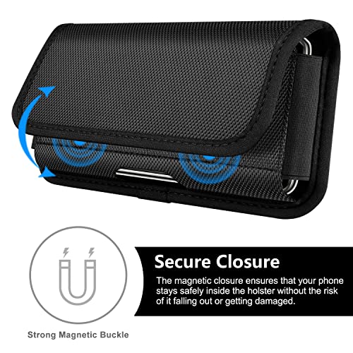 ykooe Rugged Nylon Holster for iPhone 14, 14 Pro, 13, 13 Pro, 12, 12 Pro, 11, 11 Pro, XR, Galaxy S23, S22 Cell Phone Belt Holder for Men (Fits Phone with Otterbox Commuter/Symmetry Case on), L