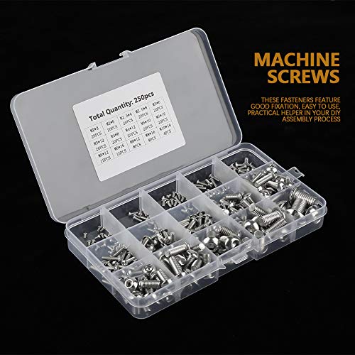 Screws Set, 250pcs M2/ M2.5/ M3 /M4/ M5/ M6/ M8/ M10 Machine Screws Set for Laptop/Keyboard/Phone/PC