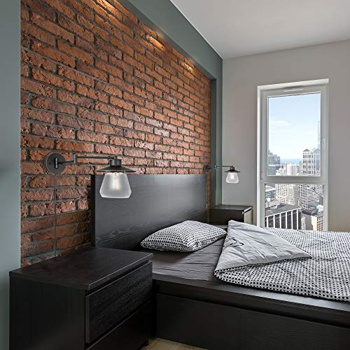 Globe Electric 51543 Nate 1-Light Plug-in or Hardwire Swing Arm Wall Sconce, Oil Rubbed Bronze, Clear Glass Shade, 6ft Black Fabric Covered Cord, Inline On/Off Rocker Switch