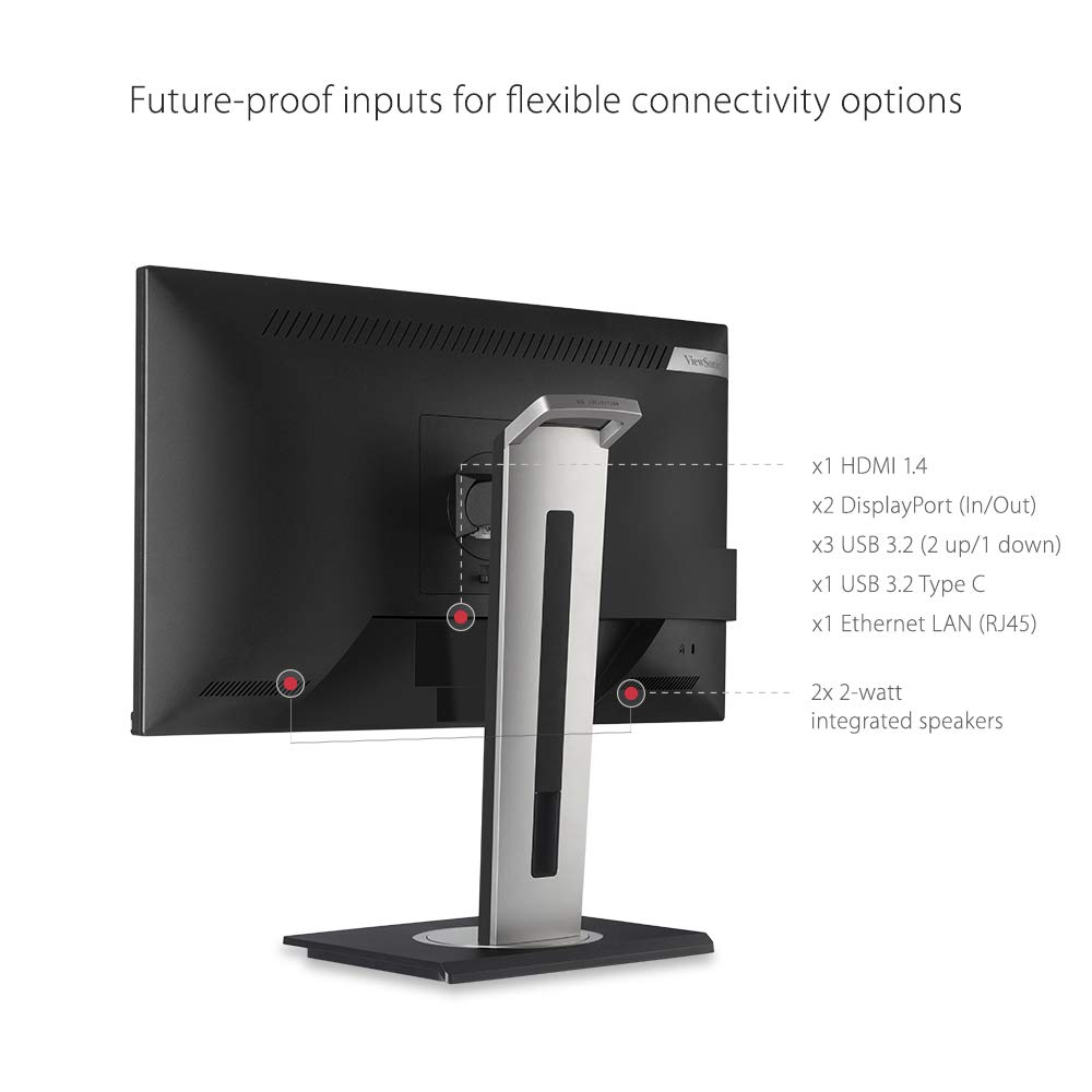 ViewSonic VG2456 24 Inch 1080p Monitor with USB 3.2 Type C Docking Built-in Gigabit Ethernet and 40 Degree Tilt Ergonomics for Home and Office (Renewed)