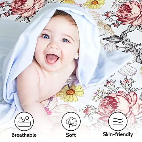 Crib Sheet Jersey Cotton, Fitted Cotton Baby & Toddler Universal Crib Sheets, Floral Crib Sheet Set