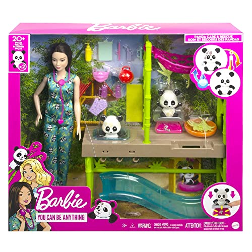 Barbie Careers Doll & Playset, Baby Panda Care and Rescue with Vet Doll, 2 Color-Change Pandas & 20+ Accessories