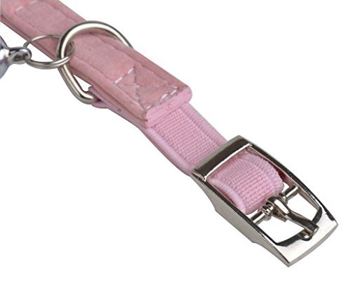 CHUKCHI Soft Velvet Safe Cat Adjustable Collar Bling Diamante with Bells,11 inch for Small Dogs and Cats (Pink)