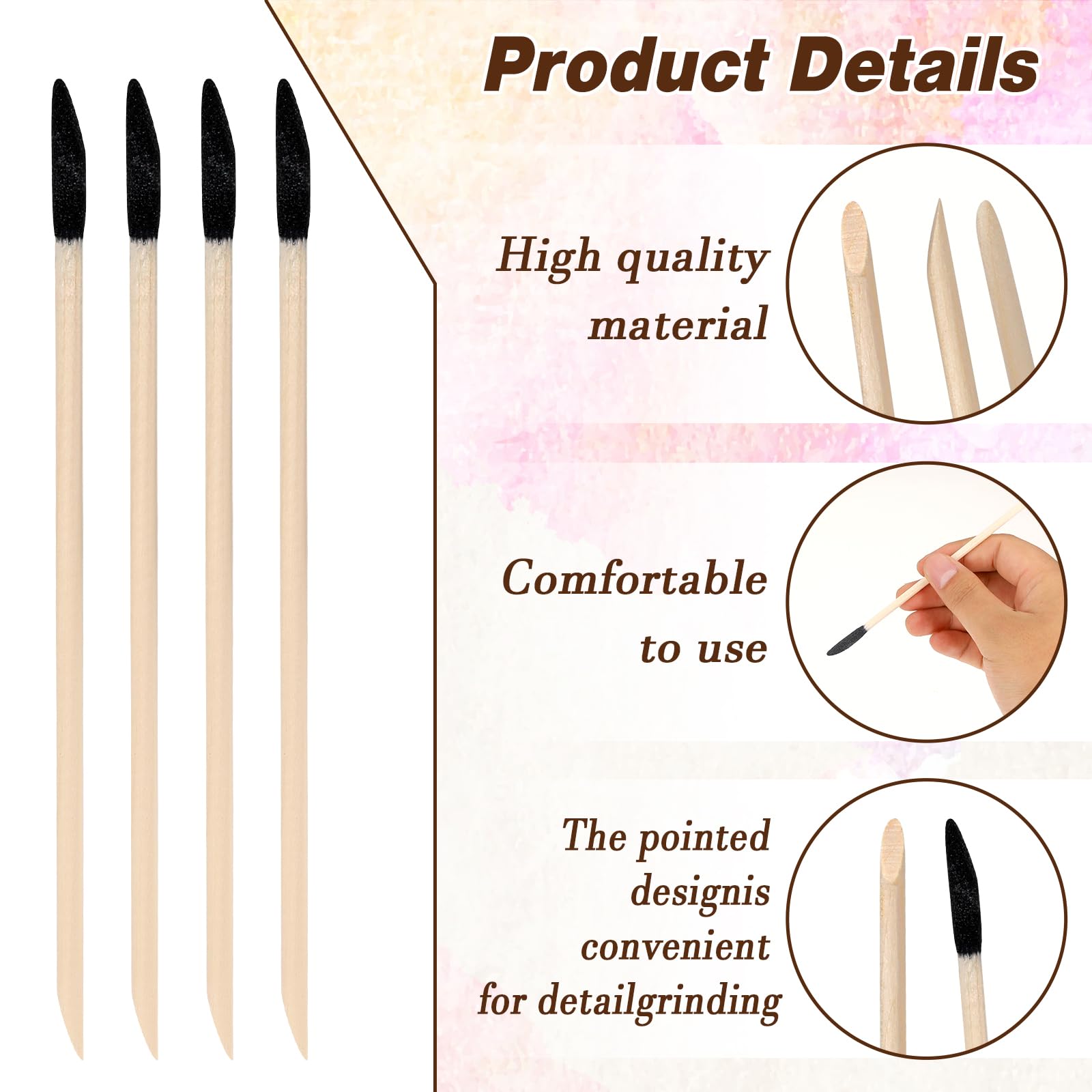 Sanding Sticks 50 Pack Tight Spaces Matchsticks Slanted Sanding Twigs Fine Detailing Sanding Sticks for Plastic Models Wood Hobby