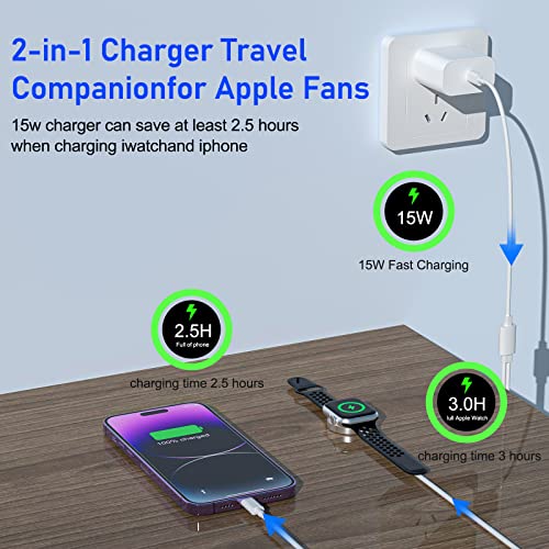 Apple Watch Charger,2023 Upgraded 2 in 1 iPhone and iWatch Wireless Magnetic Fast Charging Cable 6FT with USB-C Charger Block Compatible with Apple Watch Series SE/8/7/6/5/4/3/2/1 & iPhone 14/13/12/11