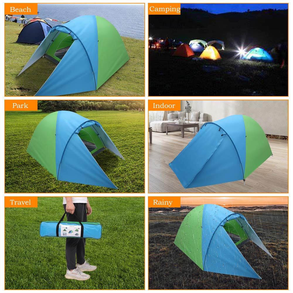 3-4 Person Camping Dome Tent for Hiking Mountaineering Outdoor with Carry Bag, Blue & Green