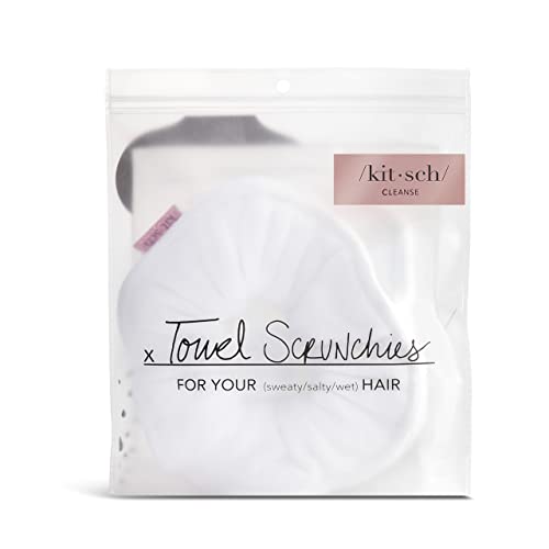 Kitsch Microfiber Hair Towel Scrunchies - Ultra Soft, Large, 2 pcs (White) - Ideal for Thick, Thin, Curly or Straight Hair - Fast Drying Magic - Perfect for Women and Girls - Machine Washable