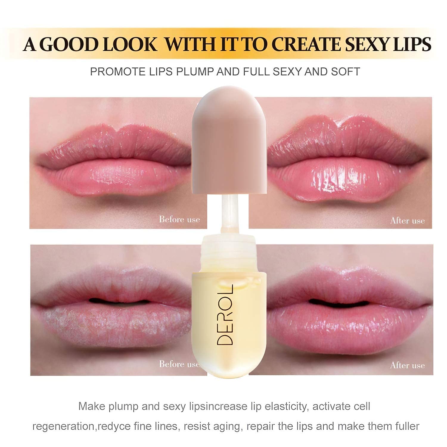 Vafee DEROL Lip Plumper, Natural Lip Plumper and Lip Care Serum, Lip Enhancer for Fuller, Lip Mask, Beautiful Fuller, Hydrating & Reduce Fine Lines 5.5ML (Day)