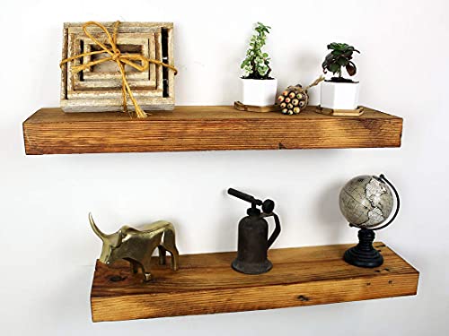 Modern Timber Craft Reclaimed Wood Wall Shelves | Rustic Wall Decor | Set of 2 (24" x 6") | Easy-to-Install Hardware Included (Oiled)