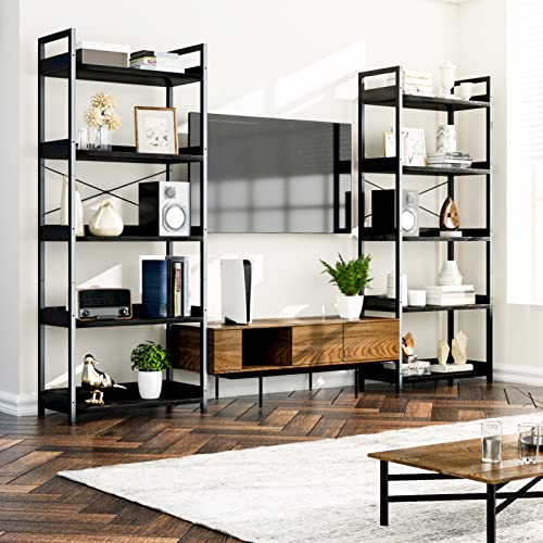 APPOLYN 5 Tier Bookshelf with 2 Hooks, Tall Bookcase, Modern Book Shelves Organizer, Bookshelves for Bedroom, Living Room and Home Office, Black