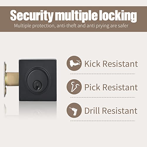 Cielsa Dawn Exterior Door Lock Set with Deadbolt Lock - Square Front Door Handle Set and Single Cylinder Deadbolt Lock Matte Black Front Door Handle and Deadbolt Set