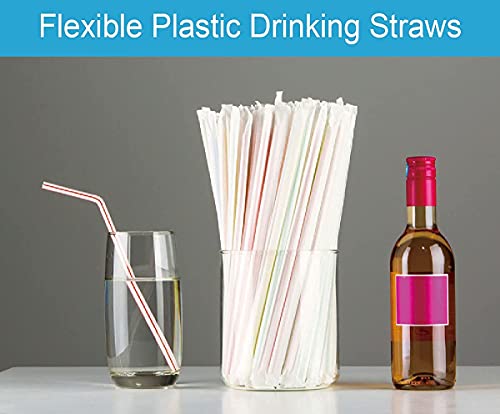 500 Pcs 8.27 Inch Colorful Flexible Plastic Drinking Straws,Individually Wrapped , Bendable,Disposable,Thick Straw for Party, for Use with Any Jumbo Cup or Water Bottle,BAP Free, Dia 0.24inch
