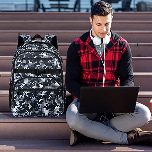 AGSDON Laptop Backpack, 16 Inch School Bag College Bookbag, Anti Theft Daypack Bags and Lunch Bag Set, Water Resistant Backpacks for Teens Boys Men Students(Black)