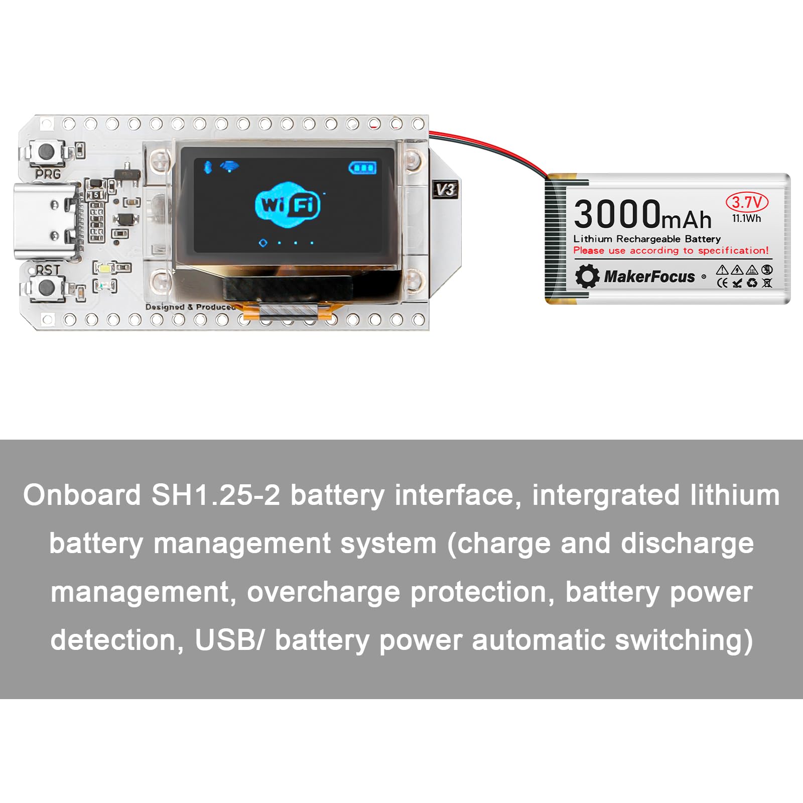 MakerFocus ESP32 OLED WiFi Kit V3 Integrated WiFi Bluetooth 2.4GHz PCB Antenna CP2102 Development Board with 0.96-inch OLED Display for Arduino Intelligent Scenes