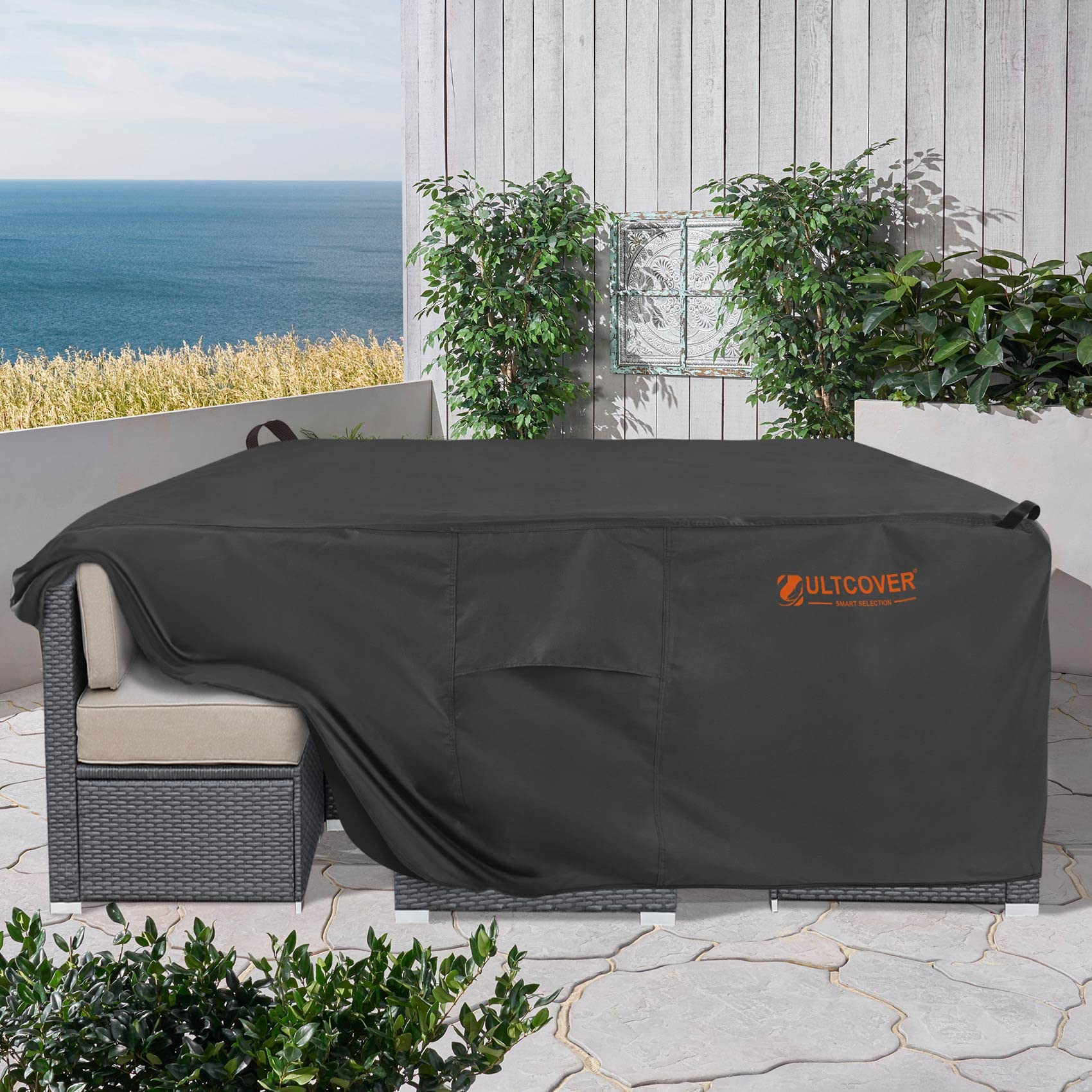 ULTCOVER Smart Selection Rectangular Patio Furniture Sectional Sofa Set Waterproof Outdoor Dining Table Cover 136x74 inch, Black