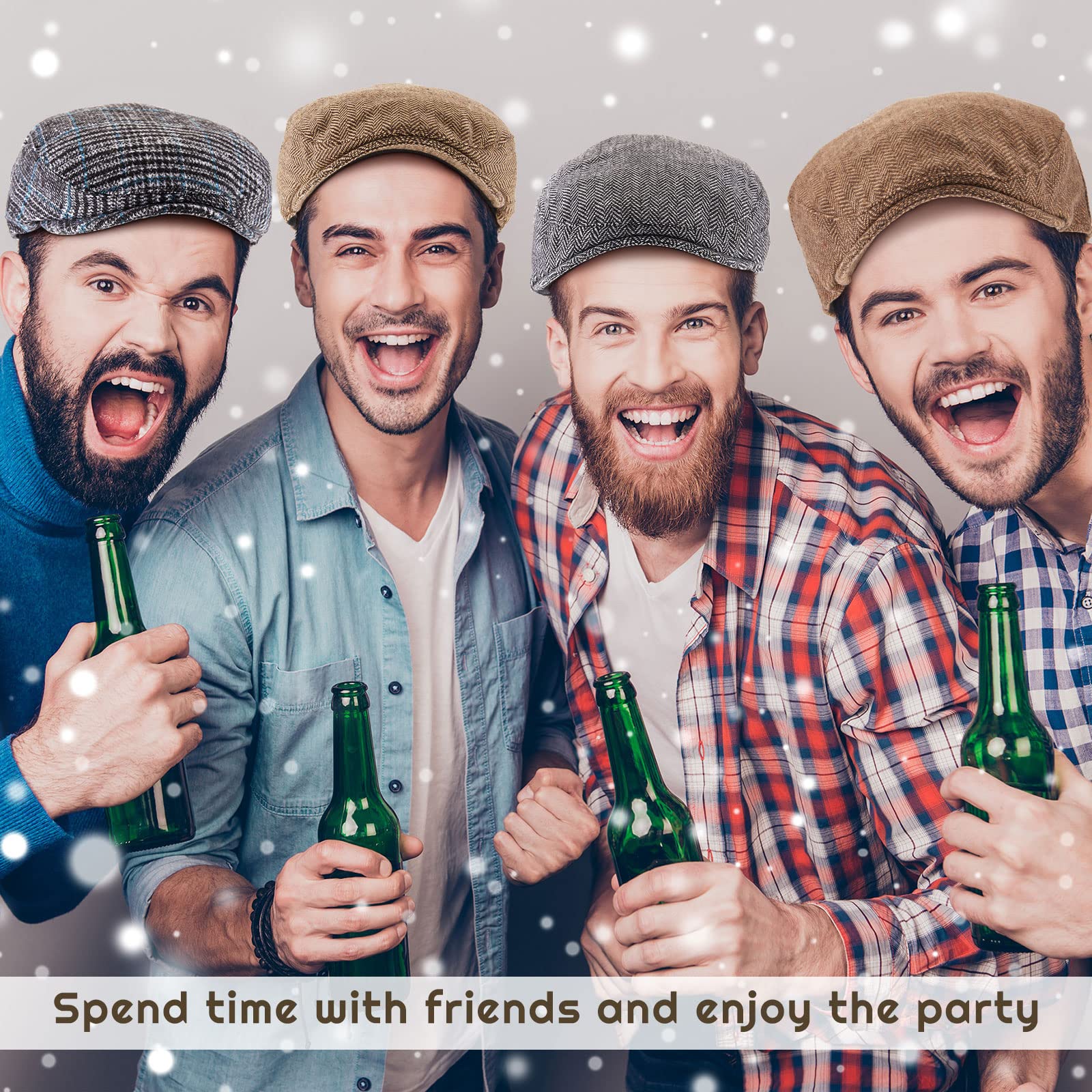 5 Pieces Men's Herringbone Flat Newsboy Hat Wool Blend Gatsby Cabbie Cap Classic Wool Blend Tweed Flat Cap Cabbie Hat Men