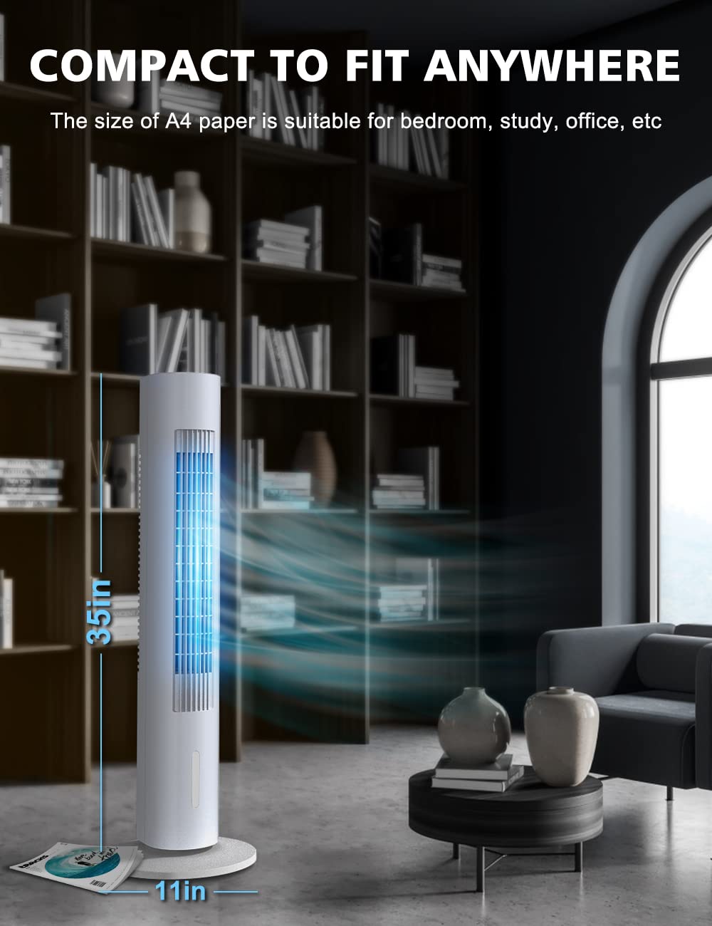 3-In-1 Evaporative Air Cooler,1S Cooling Tower Fan w/Remote Control & 65dB, Portable Air Cooler w/Cooling Mode, Evaporative Cooler w/60° Oscillation, Personal Cooling Fan for Home Office, 4 Ice Packs